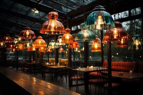 Premium AI Image | Ceiling Lamps in a Cafe