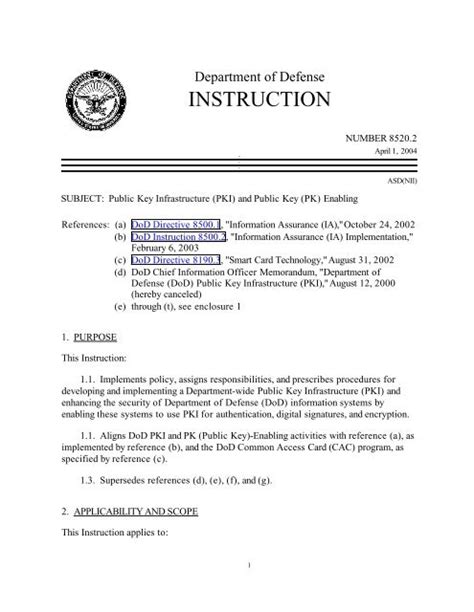 Dod Instruction 85202 April 1 2004 Common Access Card Cac