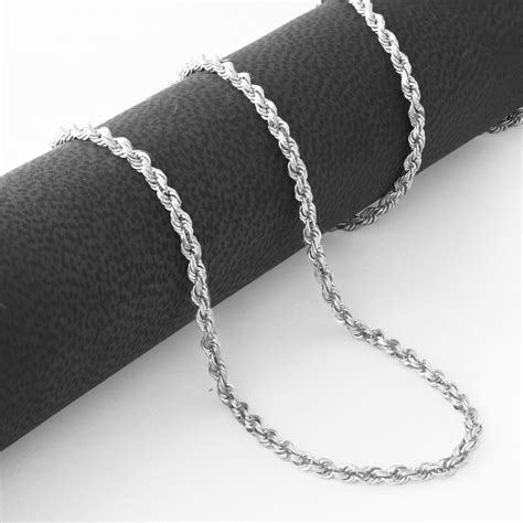 14k White Gold Womens 1 5mm Thin Diamond Cut Rope Chain Pendant