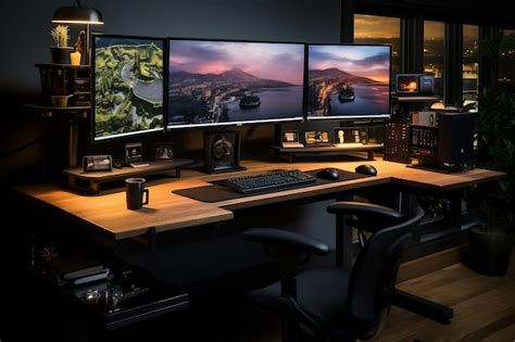 Contemporary Standing Desk With Dual Monitors Setup Ai Premium Ai Generated Image