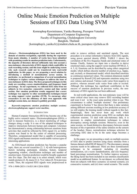 Pdf Online Music Emotion Prediction On Multiple Sessions Of Eeg Data Using Svm