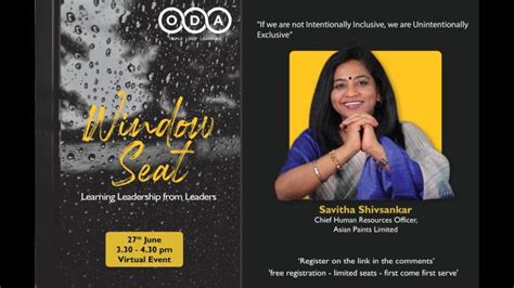 Od Alternatives Oda On Linkedin Window Seat Episode 2 Savitha Shivasankar