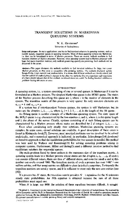 Pdf Transient Solutions In Markovian Queueing Systems