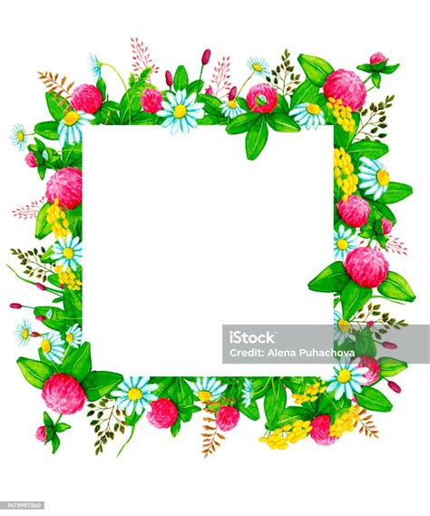 야생화와 야생 허브가 있는 사각형 프레임 카드 초대장 포스터 패브릭 인쇄 패턴 문구류 라벨을위한 디자인 요소 국경에 대한 스톡