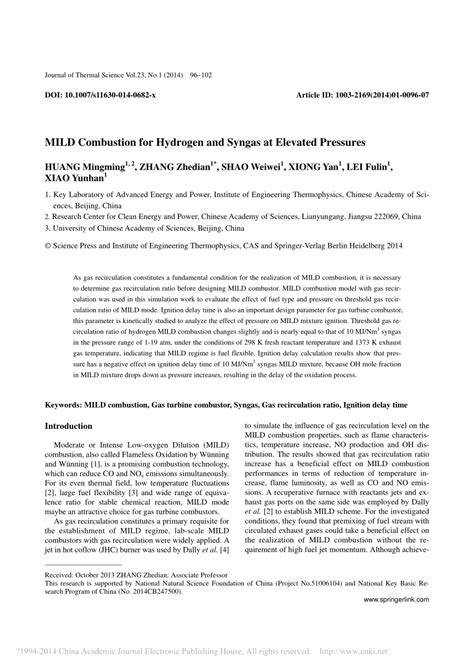 Pdf Mild Combustion For Hydrogen And Syngas At Elevated Pressures