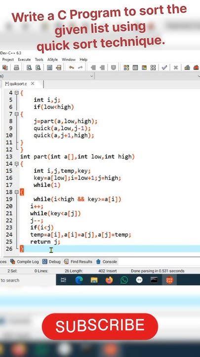 Write A C Program To Sort The Given List Using Quick Sort Techniquecoding Youtube