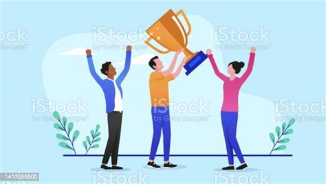 트로피 컵을 들고 응원하고 축하하는 캐주얼 비즈니스 사람들 수상 1에 대한 스톡 벡터 아트 및 기타 이미지 1 1위 3