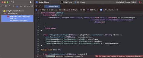 No Known Class Method For Selector Setmediationsegment Unity