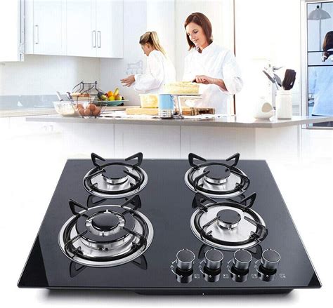 23 Gas Cooktop In Black Tempered Glass With 4 Burners Gas Stoves
