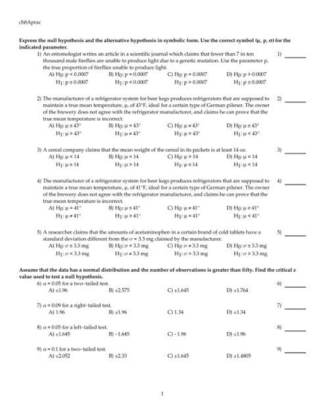 Ch8aprac Express The Null Hypothesis And The Alternative Hypothesis