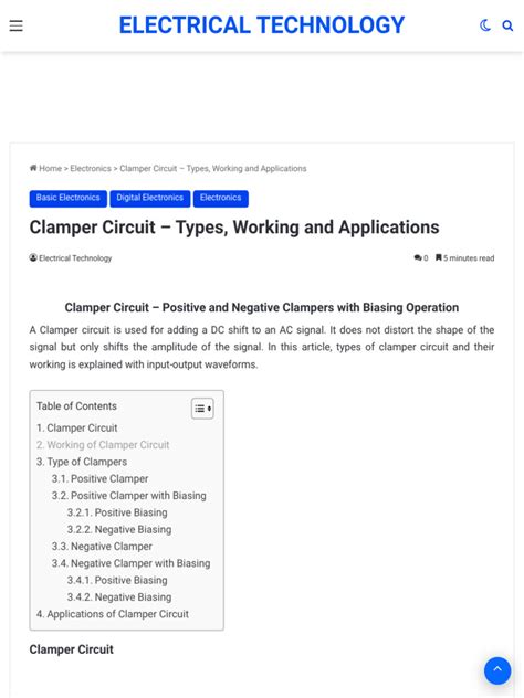 Clamper Circuit Types Working And Applications 2 Pdf Transformer Electrical Engineering