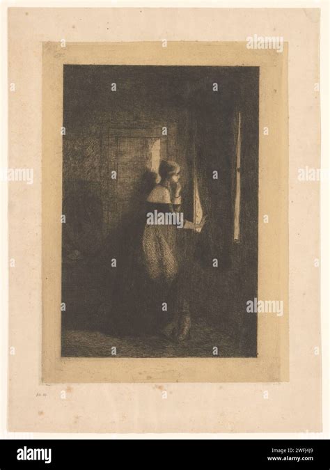 Young Woman Looks Outside Along A Curtain Guillaume Joseph Vertommen After Alfred Stevens