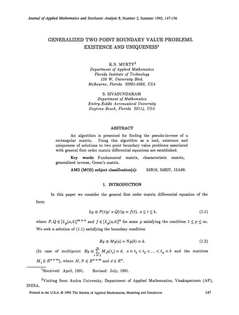 Pdf Generalized Two Point Boundary Value Problems Existence And