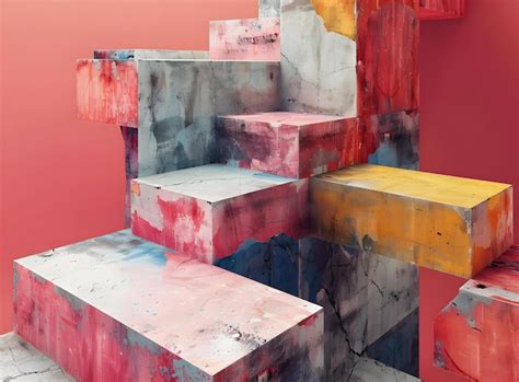 Colorful Concrete Blocks Premium Ai Generated Image