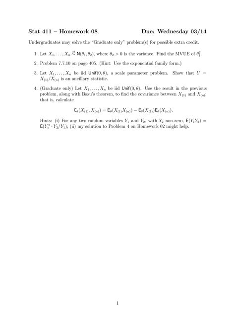 Assignment 8 With Solutions For Statistical Theory Stat 411 Docsity