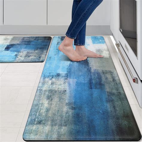 Mayhmyo Turquoise Kitchen Rug Set Of 2 Anti Fatigue Mat Pvc Non Slip