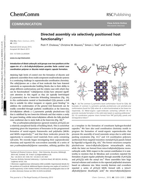 Pdf Directed Assembly Via Selectively Positioned Host Functionality