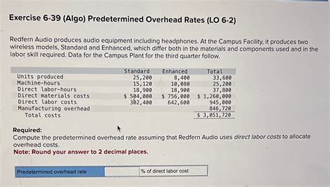 solved exercise 6 39 algo ﻿predetermined overhead rates