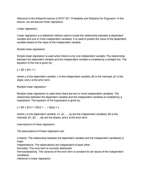 Lecture 13 Linear Regression Welcome To The Thirteenth Lecture Of