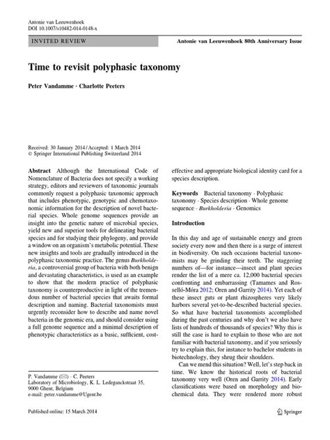 Time To Revisit Polyphasic Taxonomy Vandamme 2014 Pdf Species