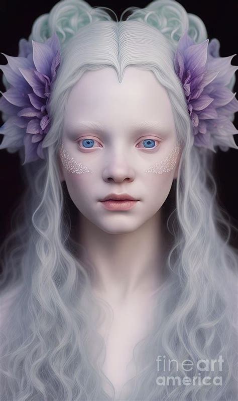 Albino Nymph With Purple Dahlias In Her Hair Digital Art By Julie