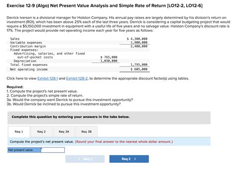 Solved Exercise Algo Net Present Value Analysis And Chegg Com