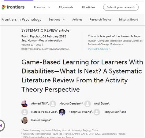 Game Based Learning For Learners With Disabilities What Is Next A