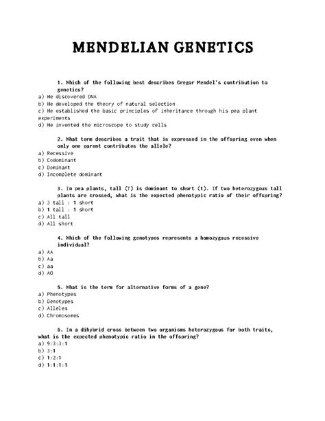 Genetics Quiz Concepts Of Segregation And Inheritance Patterns
