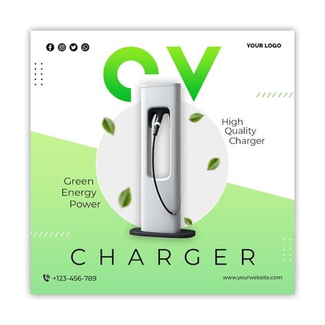 Premium Psd Electric Vehicle Charger Social Media Post Template Ev