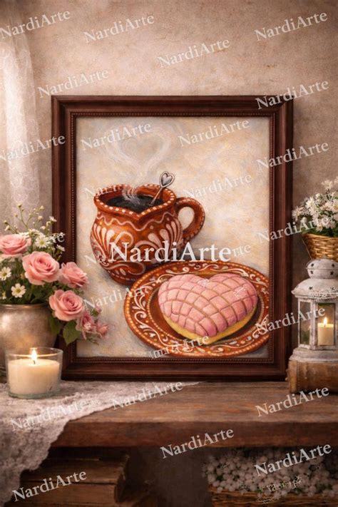 Heart Concha Cafecito Wall Art Mexican Wall Art Mexican Concha Print