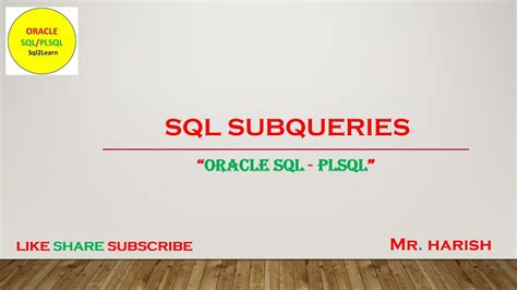 oracle sql subqueries youtube