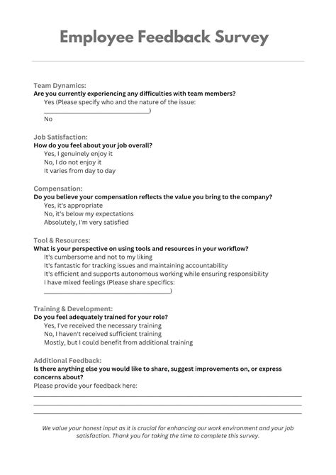 Employee Feedback Survey Printable Customizable And Editable Etsy
