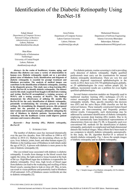Pdf Identification Of The Diabetic Retinopathy Using Resnet 18
