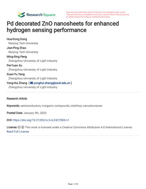 Pdf Pd Decorated Zno Nanosheets For Enhanced Hydrogen Sensing Performance