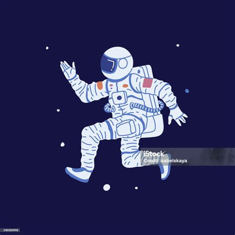 Astronaut Running In Space Vector Illustration Flying Cosmonaut In ...