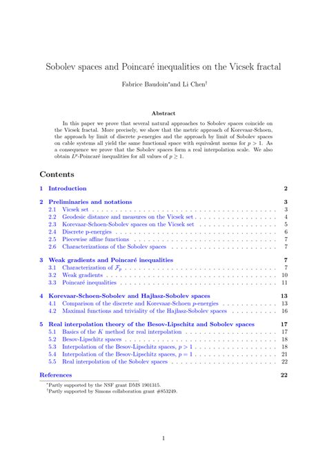 Pdf Sobolev Spaces And Poincare Inequalities On The Vicsek Fractal