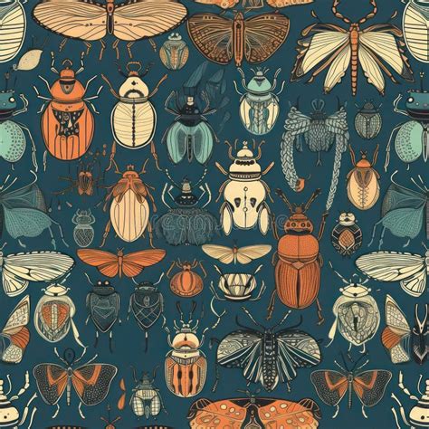 Beetle And Bug Seamless Pattern Various Types Of Ai Generated Insects Stock Illustration