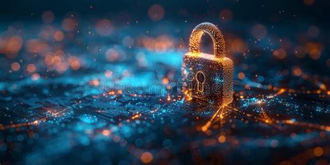 Digital Lock With Glowing Orange And Blue Particles Symbolizing Cybersecurity Stock Image