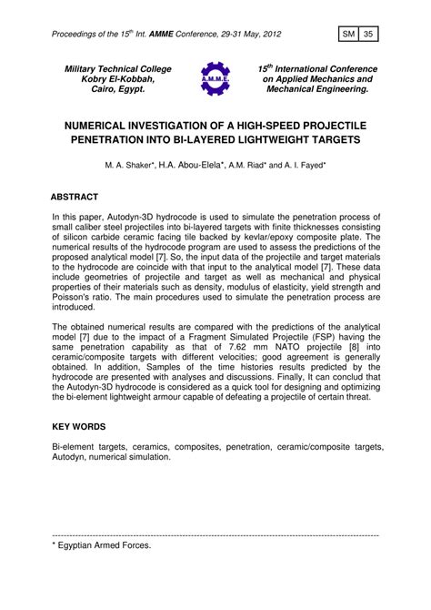 Pdf Numerical Investigation Of A High Speed Projectile Penetration