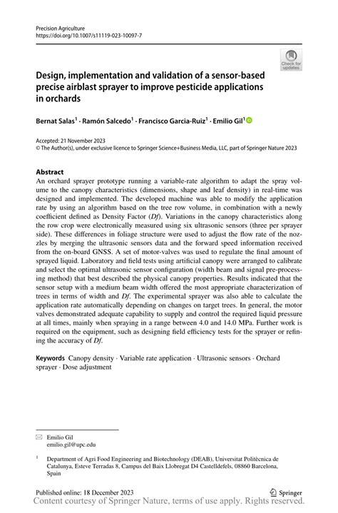 Design Implementation And Validation Of A Sensor Based Precise Airblast Sprayer To Improve