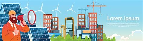 비즈니스 맨 윈드 트리뷴 태양 에너지 패널 재생 스테이션 프리젠 테이션 기업 재무와 산업에 대한 스톡 벡터 아트 및 기타 이미지 기업 재무와 산업 남자 남자 사업가
