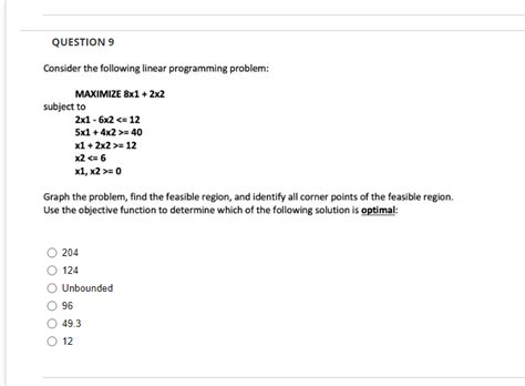 solved question 9 consider the following linear programming