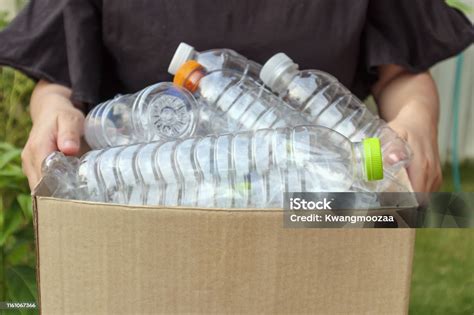 플라스틱 병으로 갈색 재활용 쓰레기 상자를 들고 손을 잡고 감소에 대한 스톡 사진 및 기타 이미지 감소 개념 공예 Istock