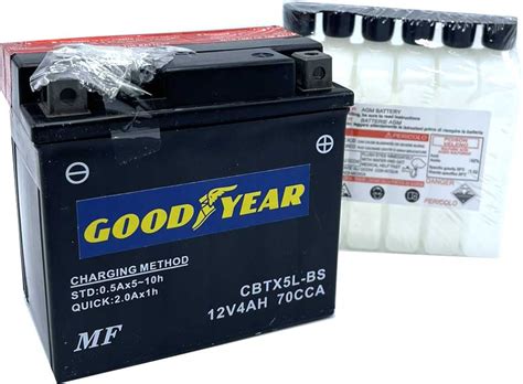 Goodyear მოტოციკლის აკუმულატორი Cbtx5l Bs 12 ვოლტი 4 ამპერი საათში