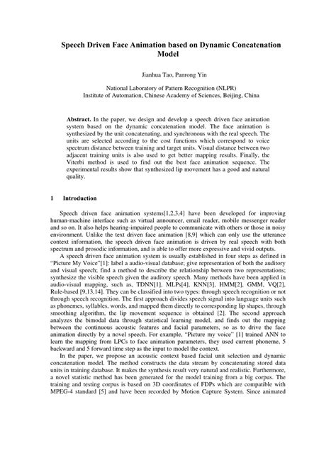 Pdf Speech Driven Face Animation Based On Dynamic Concatenation Model