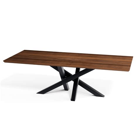 Natural Solid Walnut Rectangular Dining Table With Metal Base Sarizza