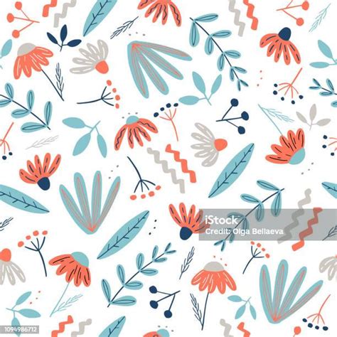 창의적인 카모마일 꽃과 스 칸디 나 비아 스타일에서 장식 요소와 추상 완벽 한 패턴입니다 인쇄 책자 크리에이 티브 포스터 여름 봄 직물 섬유에 대 한 꽃 배경 0명에 대한