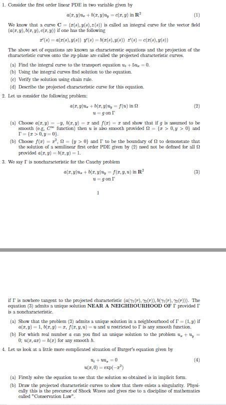 solved 1 consider the first order linear pde in two