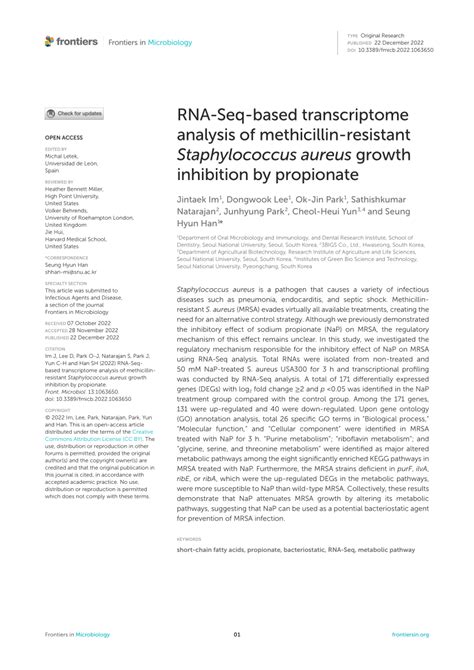 PDF RNA Seq Based Transcriptome Analysis Of Methicillin Resistant Staphylococcus Aureus Growth
