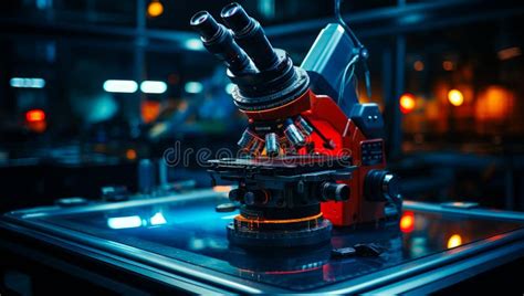 A Microscope Sitting On Top Of A Table Stock Image Image Of Education